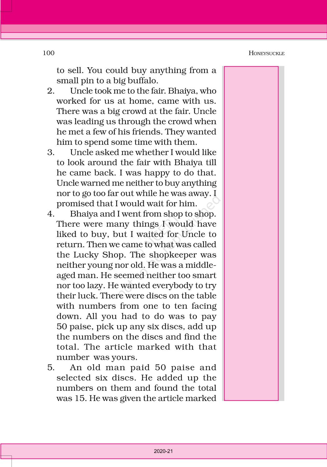 A Game Of Chance - NCERT Book of Class 6 English Honeysuckle